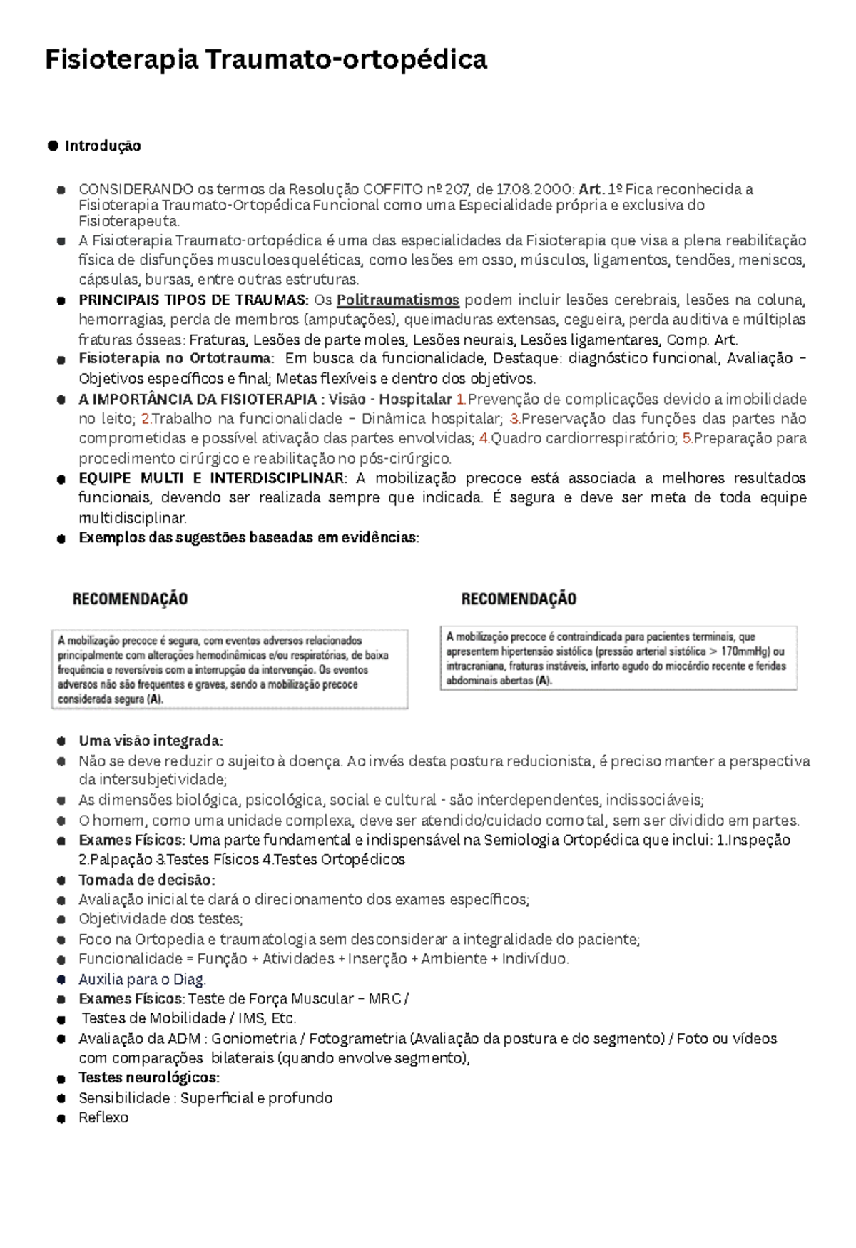 Traumato Ortopedia Resumo PARA Prova - Fisioterapia Traumato-ortopédica ...