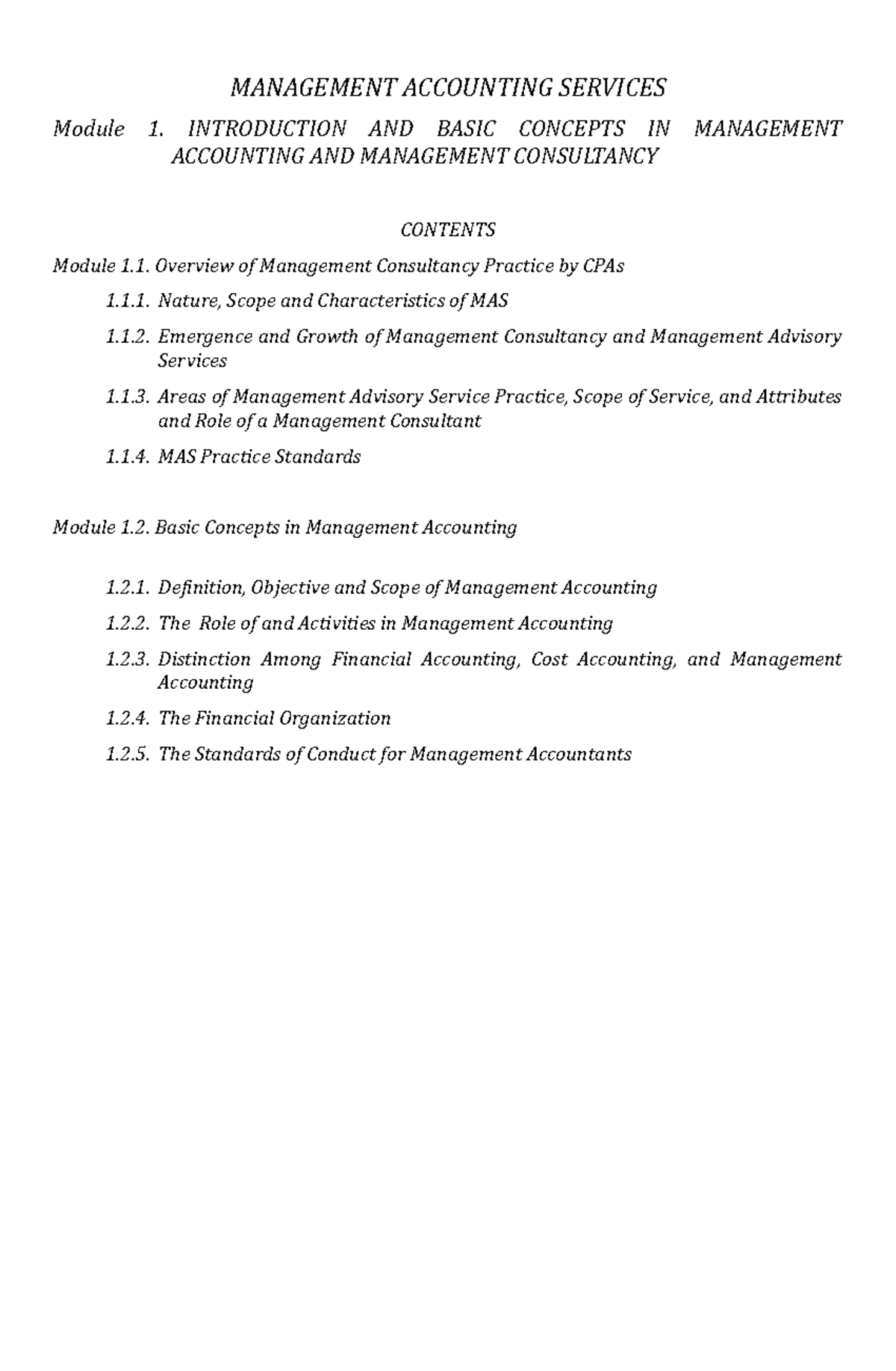 MAS Module 1 - Intro to Management Accounting & Consultancy Notes - Studocu