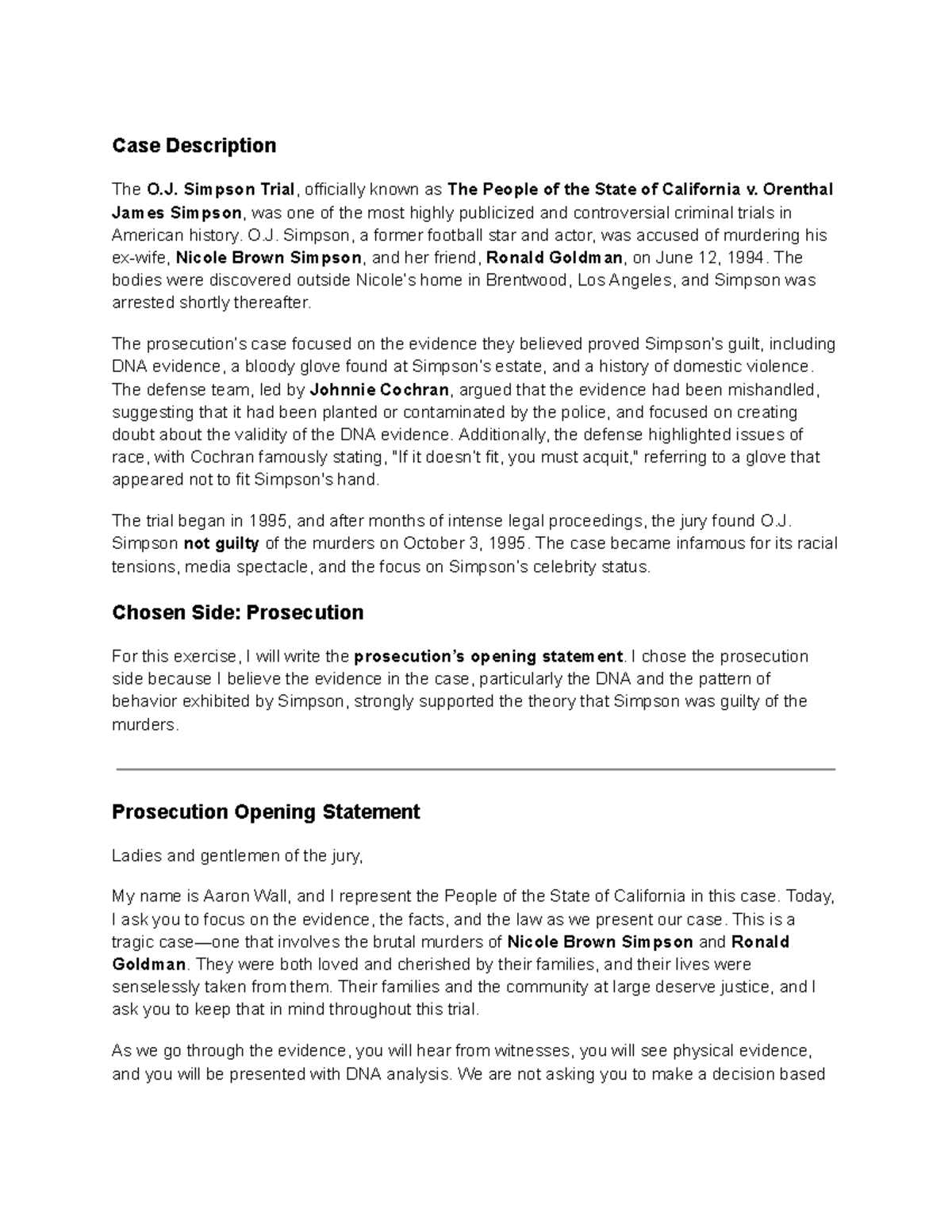 Prosecution Opening Statement: The O.J. Simpson Trial Analysis - Studocu