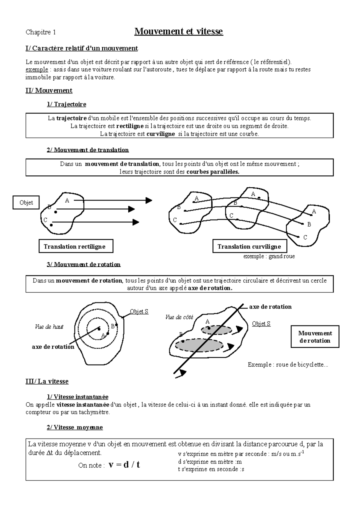 Mouvement et Vitesse - Cours 1: Concepts de Base et Définitions - Studocu