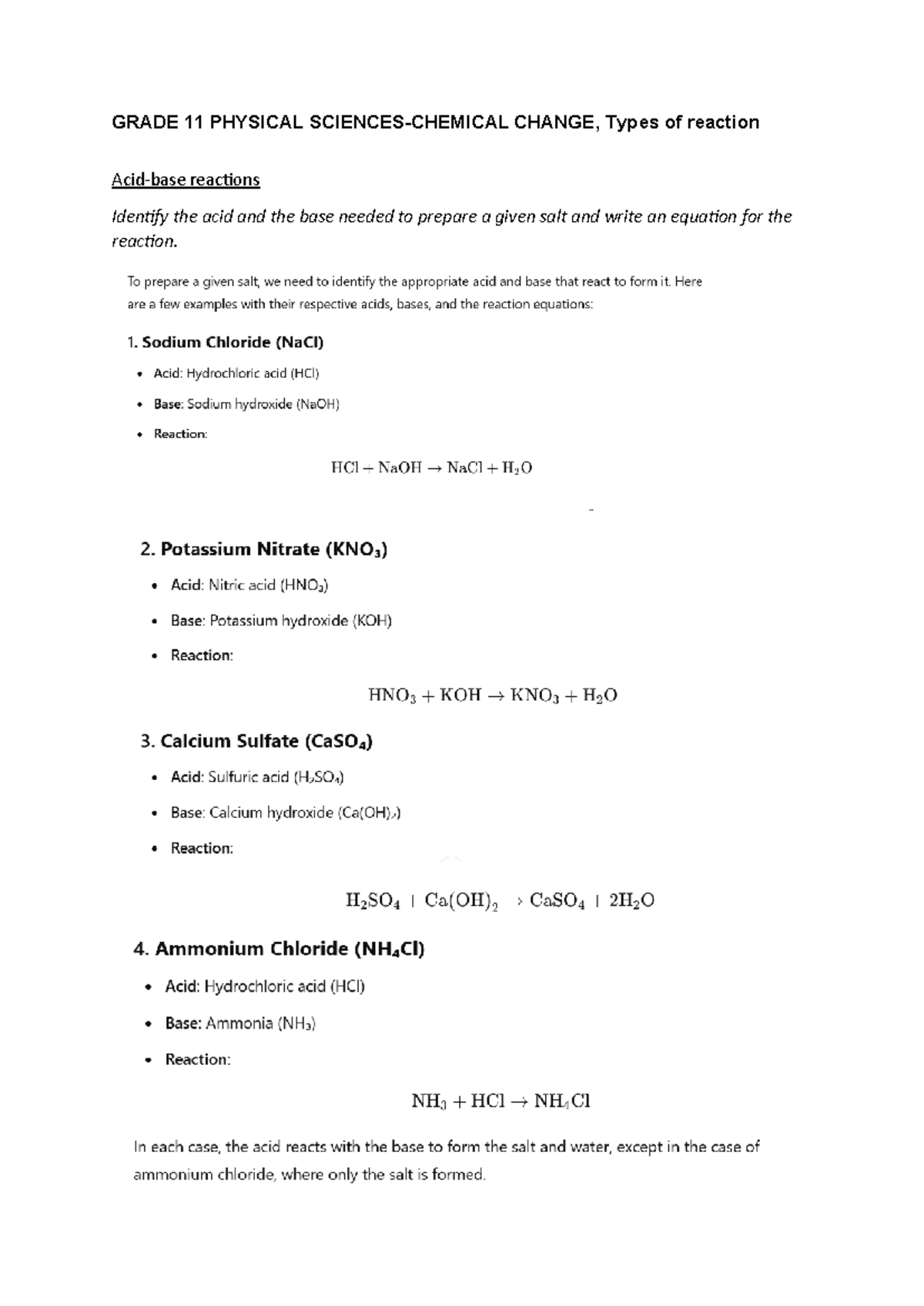 Grade 11 Physical Sciences- Chemical Change, Types of reaction - GRADE ...