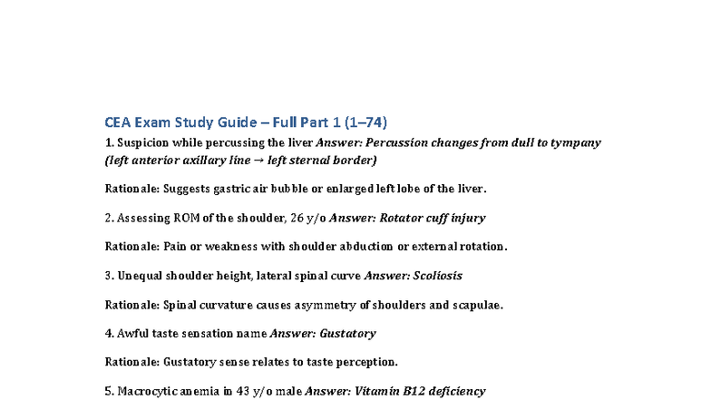 NR 547 CEA Exam Study Guide: Key Concepts and Answers Part 1 - Studocu