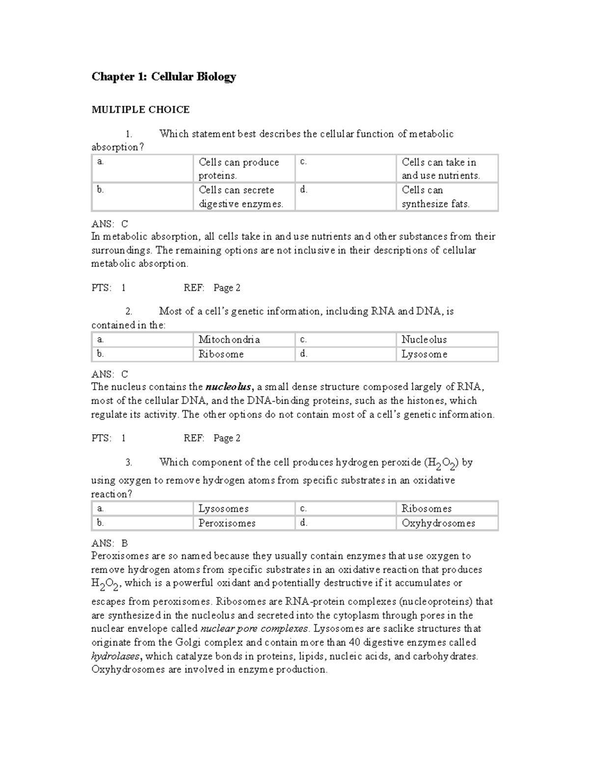 Cellular Biology Chapter 1: Test Bank MCQs and Answers - Studocu