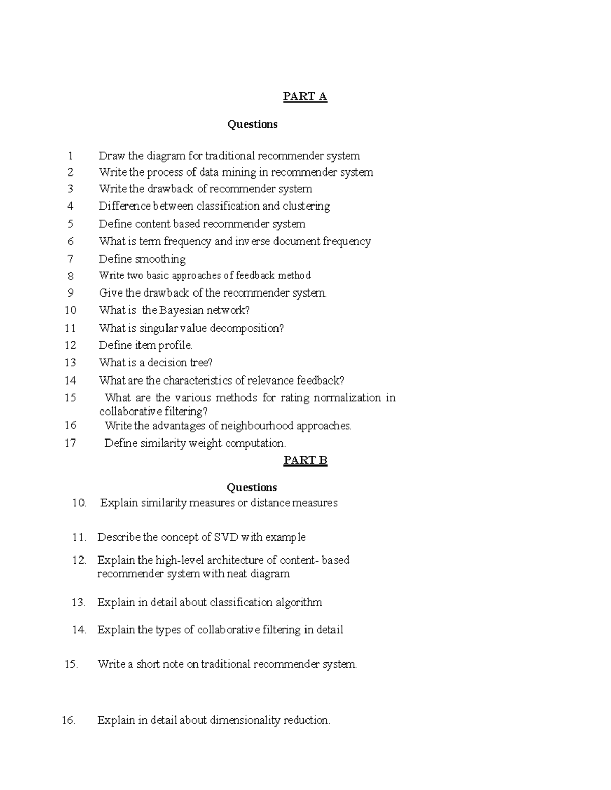 Recommender System Important Questions (CS101) - Studocu
