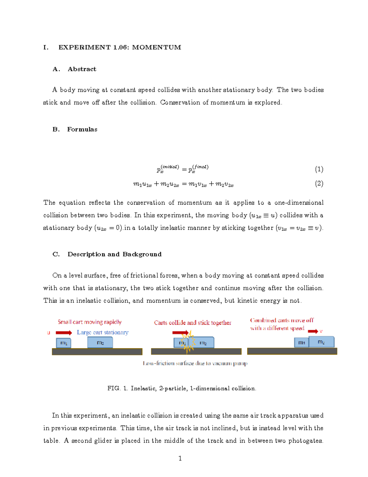 Exp 1.06: Inelastic Collision and Conservation of Momentum - Studocu