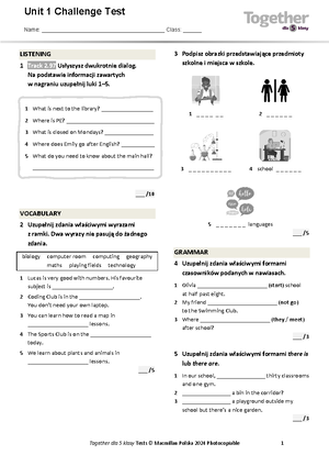 Brainy 4 Unit Test 6B - Listening and Vocabulary Exercises - Studocu