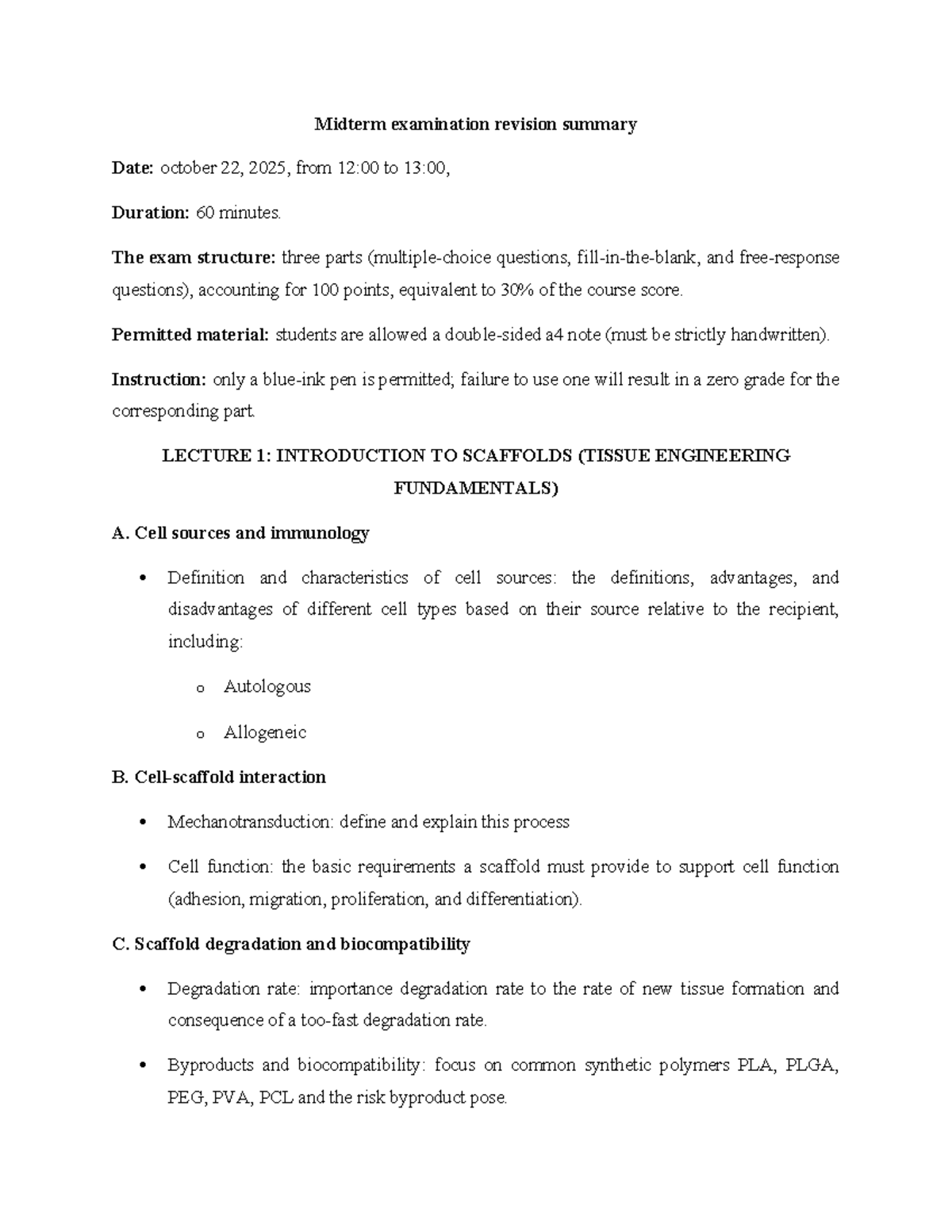Midterm Exam Revision Summary: Scaffolds S1 2025-2026 - Studocu