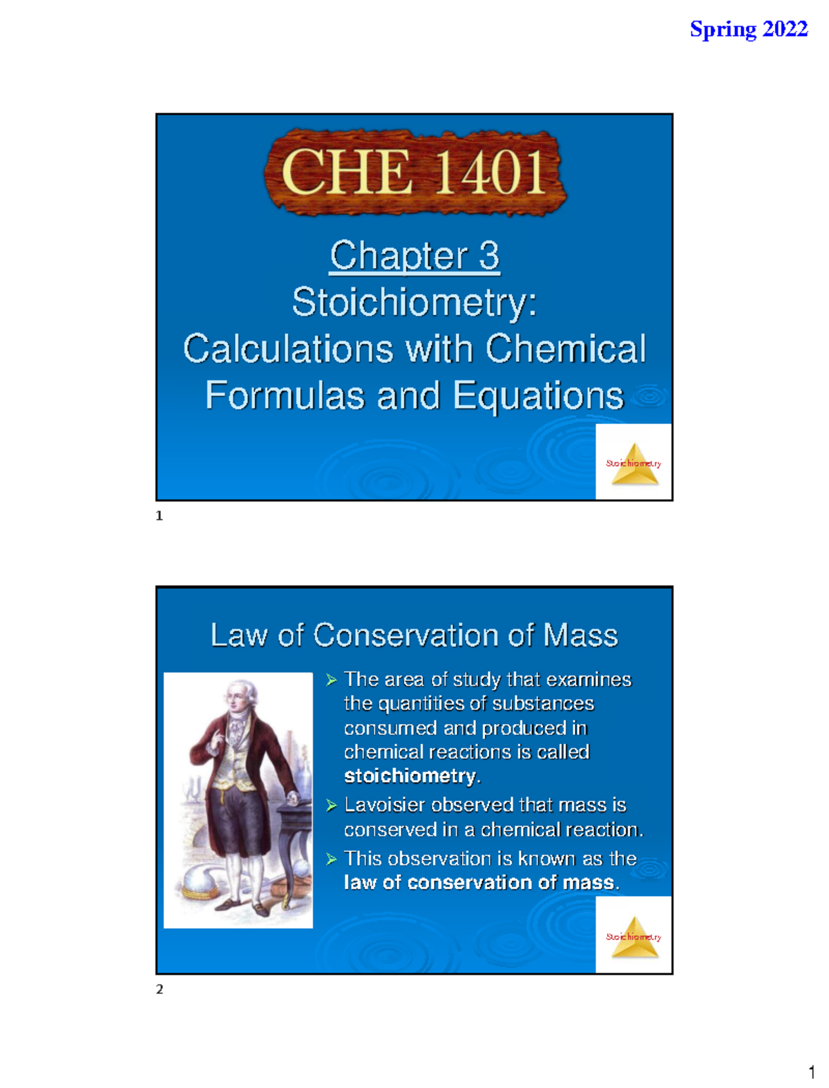 Spring 2022 Stoichiometry Chapter 3: Chemical Calculations and ...
