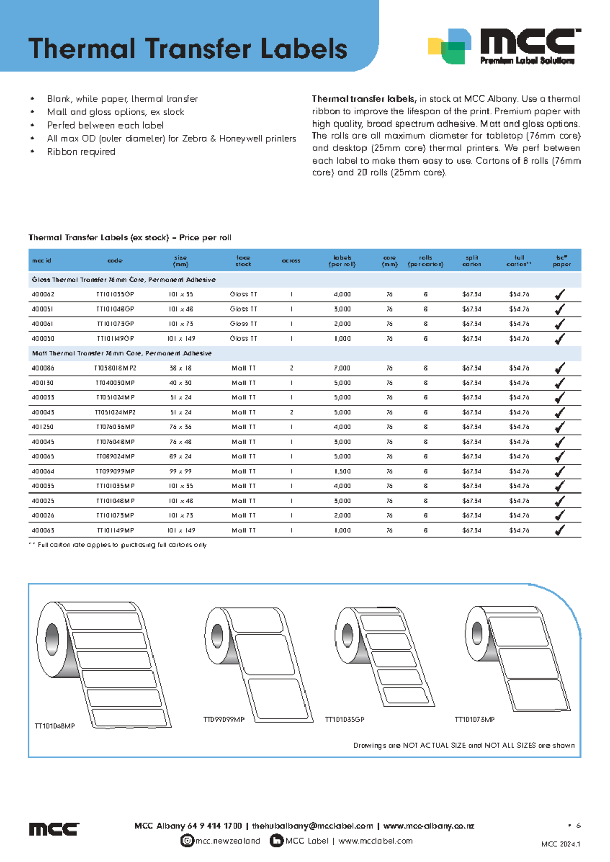 MCC Catalogue Thermal Transfer Labels - • 6 MCC 2024. MCC Albany 64 9 ...