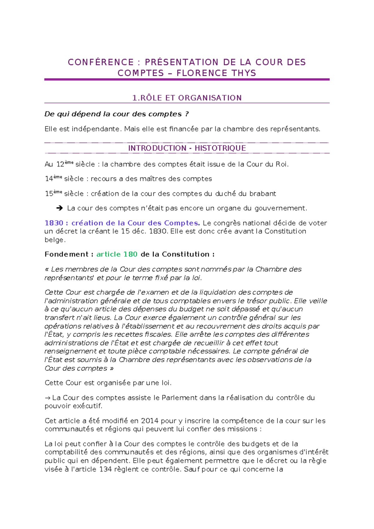CONFÉRENCE : PRÉSENTATION DE LA COUR DES COMPTES - RÔLE ET ORGANISATION ...