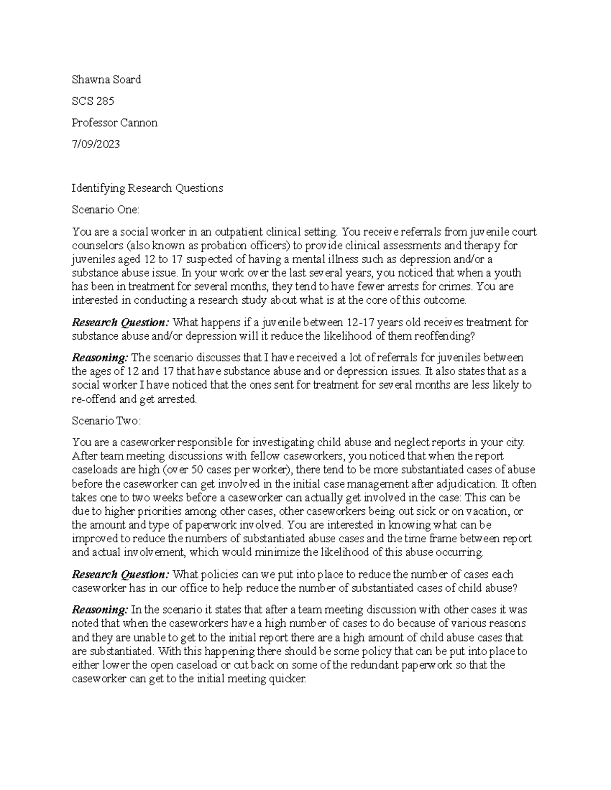 SCS 285 Module 2: Analyzing Research Questions in Social Work - Studocu