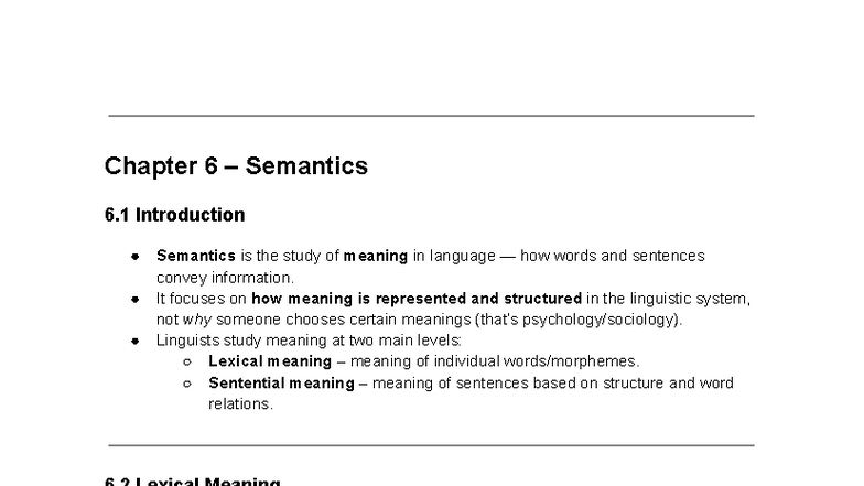 Chapter 6: Semantics - Understanding Meaning in Language - Studocu