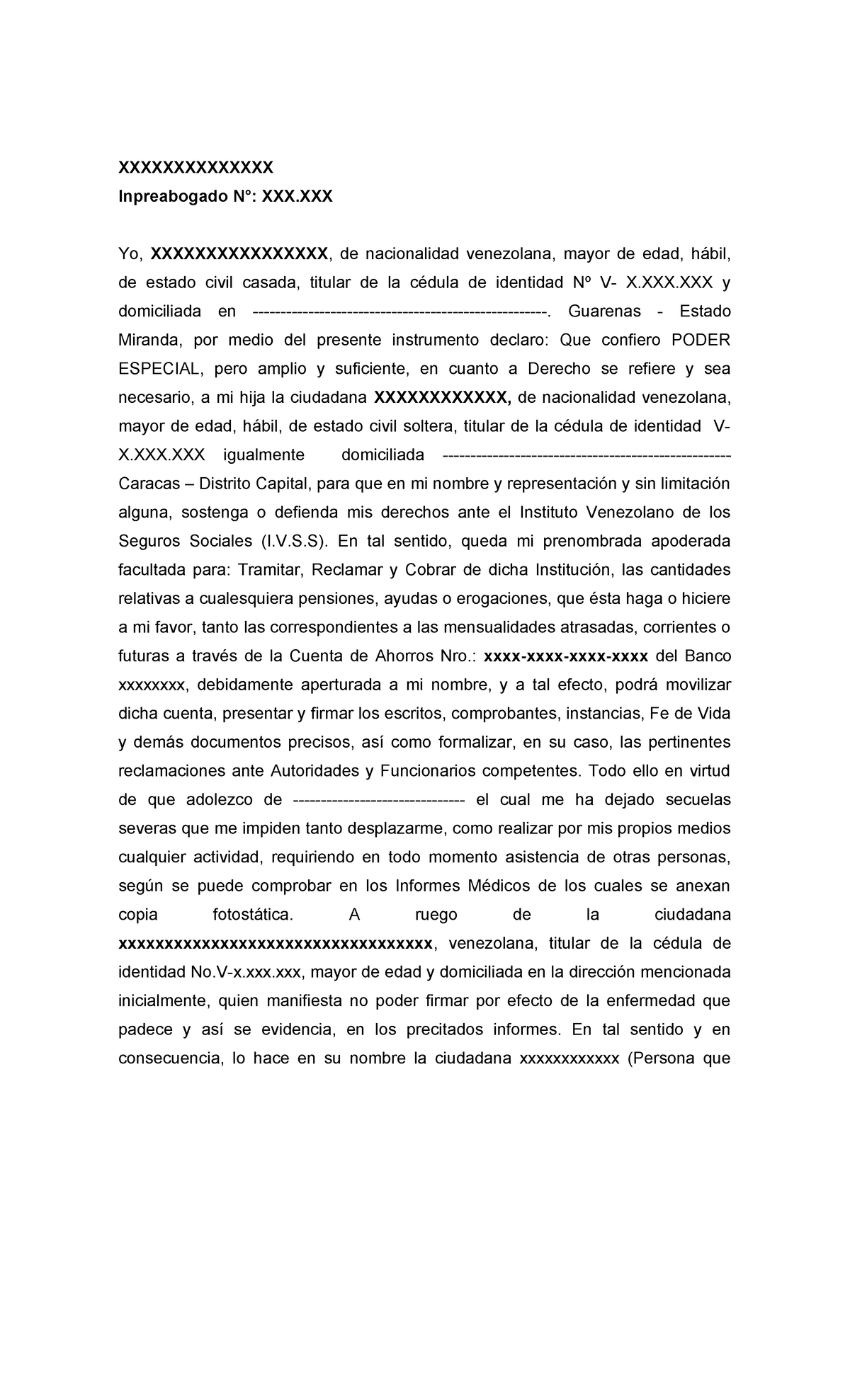 Poder Especial para IVSS con Firma a Ruego - Liz Urbáez - Studocu