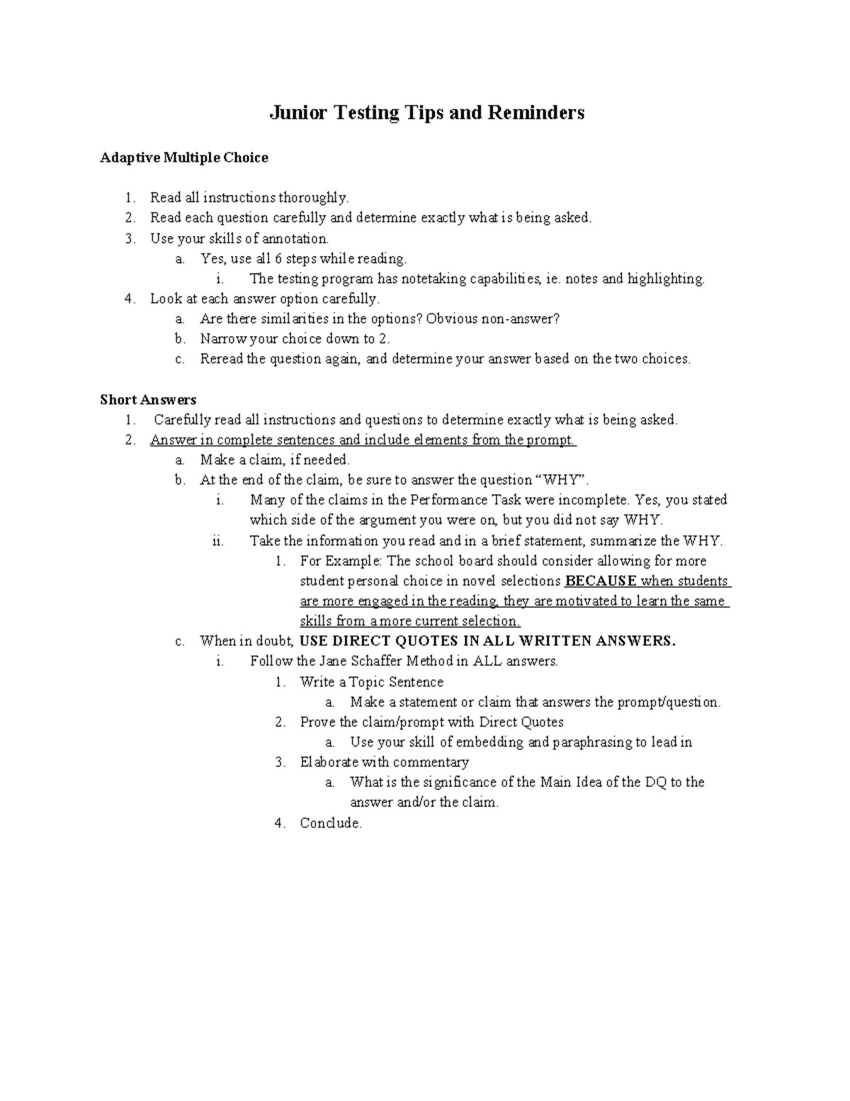 Copy of Copy of Junior Testing Tips and Reminders - Junior Testing Tips ...