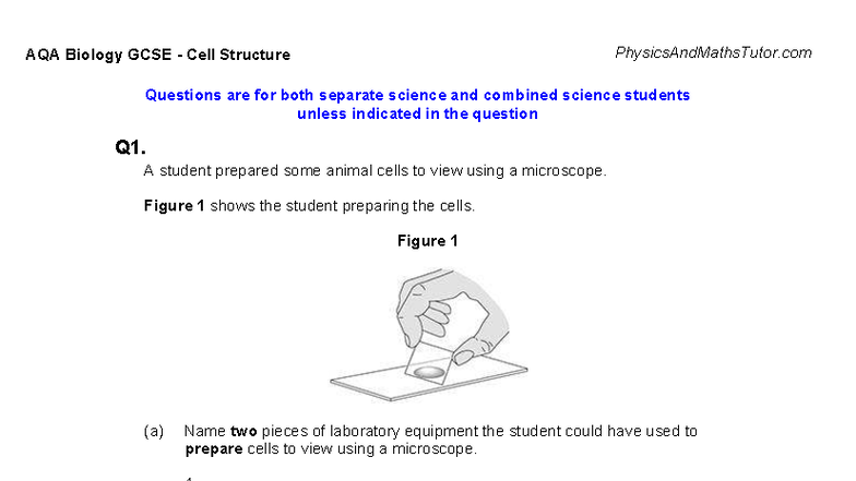 AQA Biology GCSE Cell Structure Questions Set B1 - Studocu