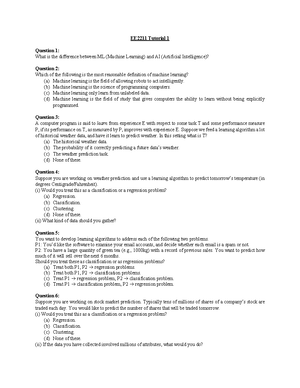 Tutorial 7 with solutions - EE2211 Tutorial 7 Question 1: This question ...