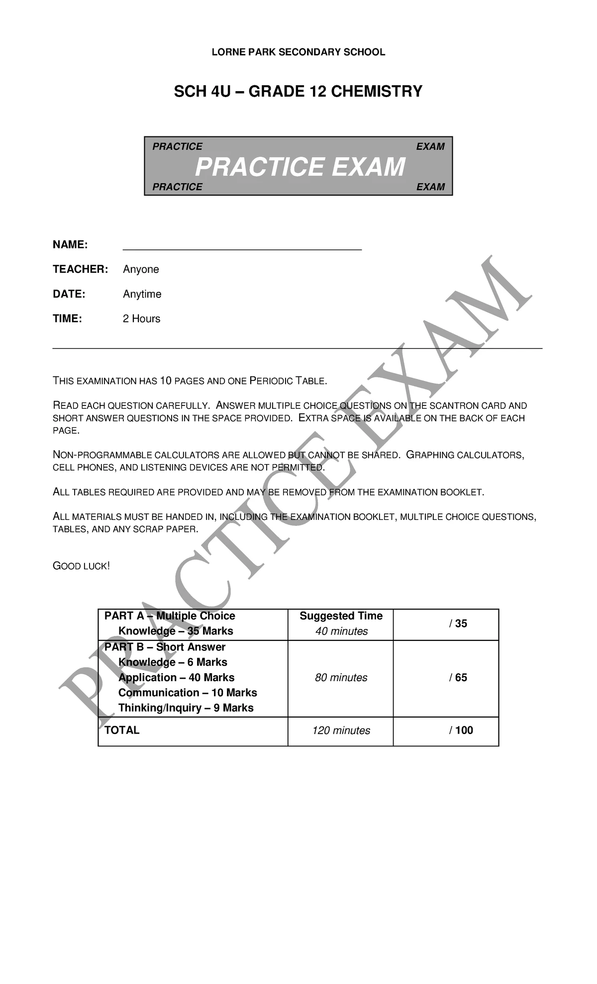 1 - Chem20 Final Review Package - Printed for you - Chemistry 20 Final ...