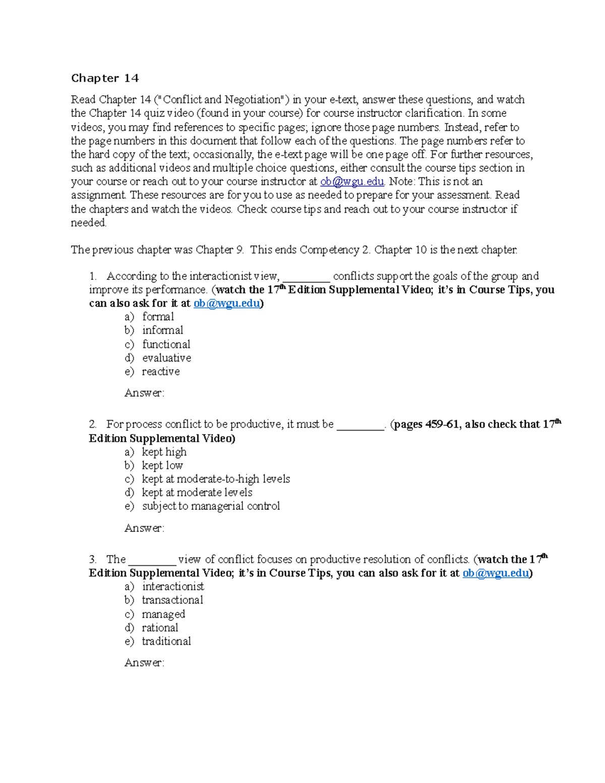 Chapter 14 questions - Chapter 14 Read Chapter 14 ("Conflict and ...