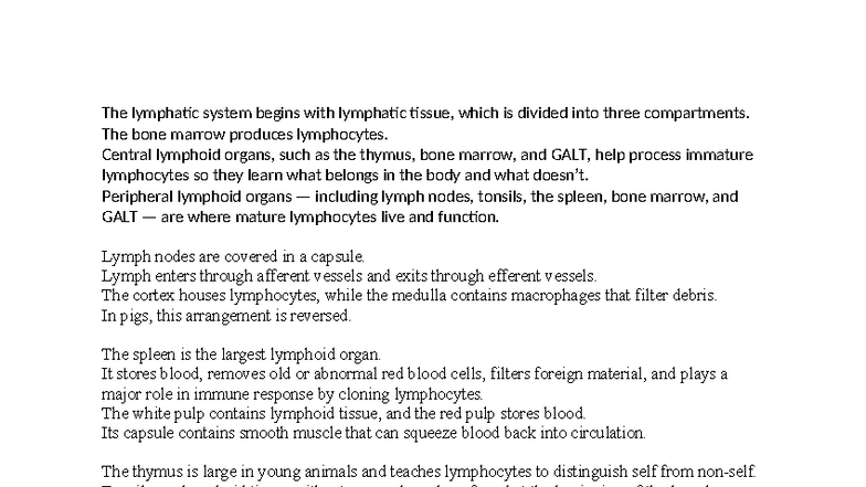 Comprehensive Overview of Lymphatic, Immunity & Respiratory Systems - Studocu