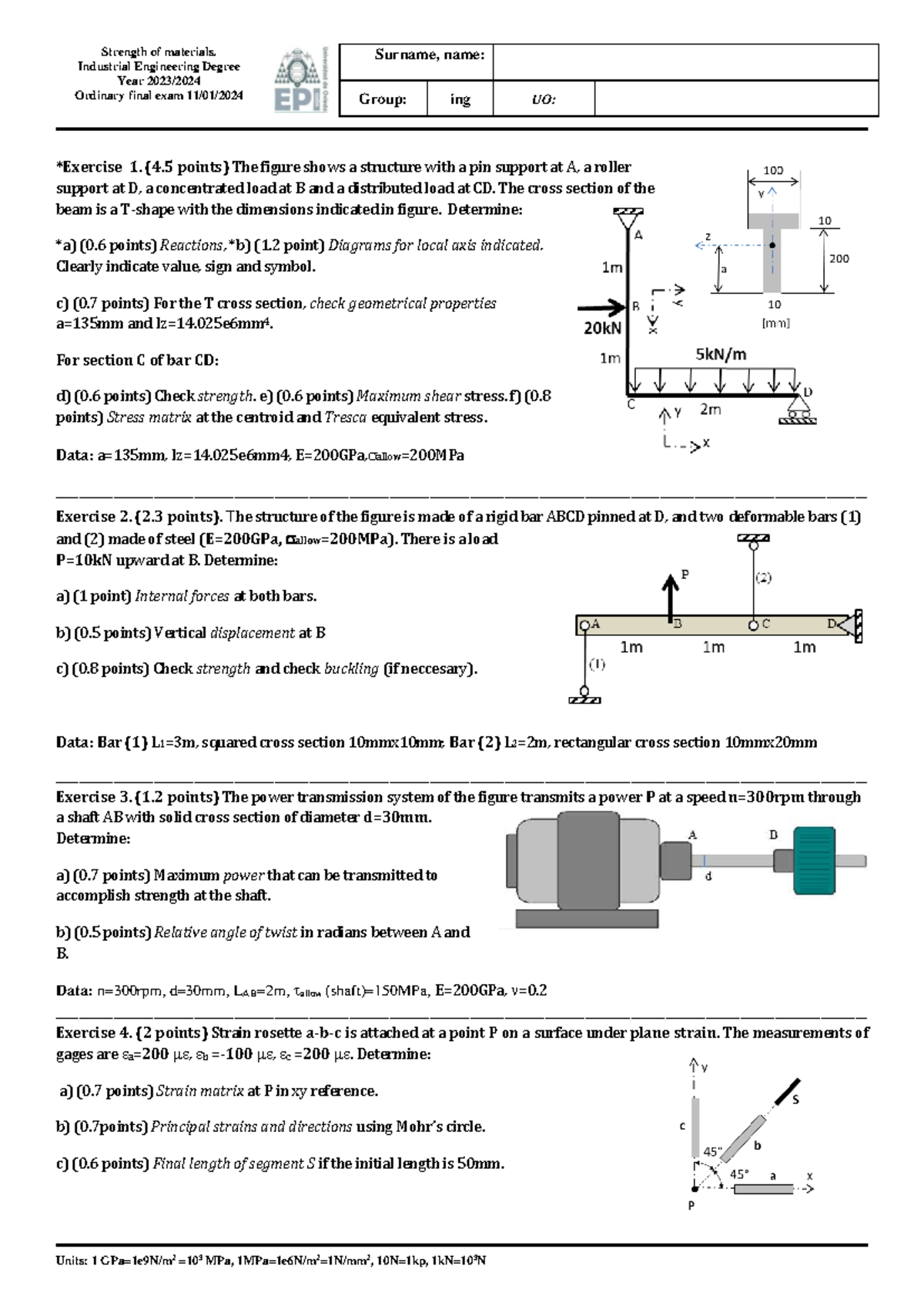 Strength of Materials: Industrial Engineering Final Exam (23-24 RM F1) - Studocu