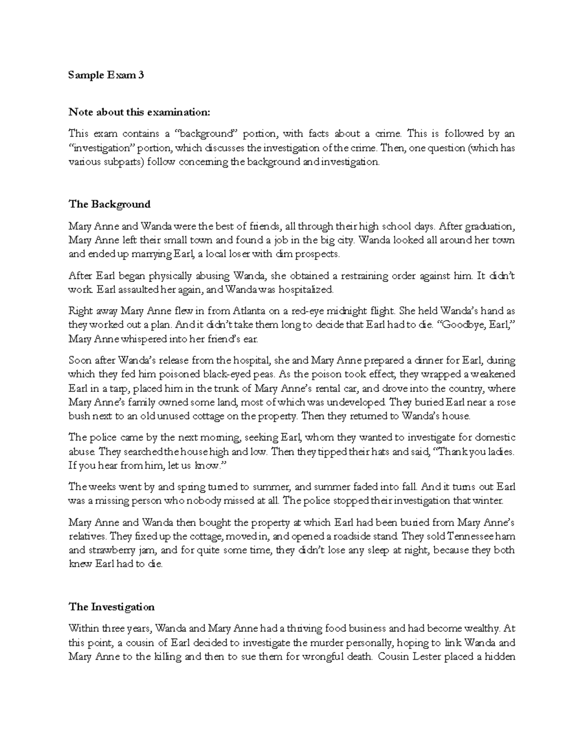 Sample Exam 3 - Crim Pro Practice Test: Investigation & Evidence ...