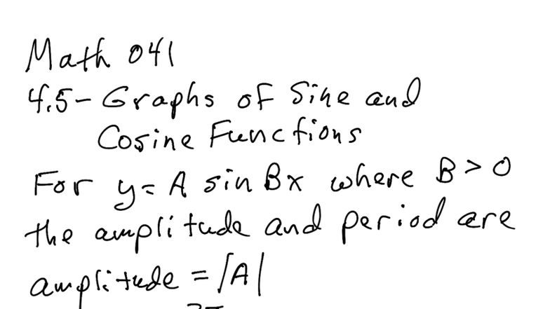 Math 041 Lecture Notes: Graphs of Sine & Cosine Functions - Studocu