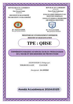 TD transfert de matiere 24 25 - UNIVERSITE DE NGAOUNDERE Année ...