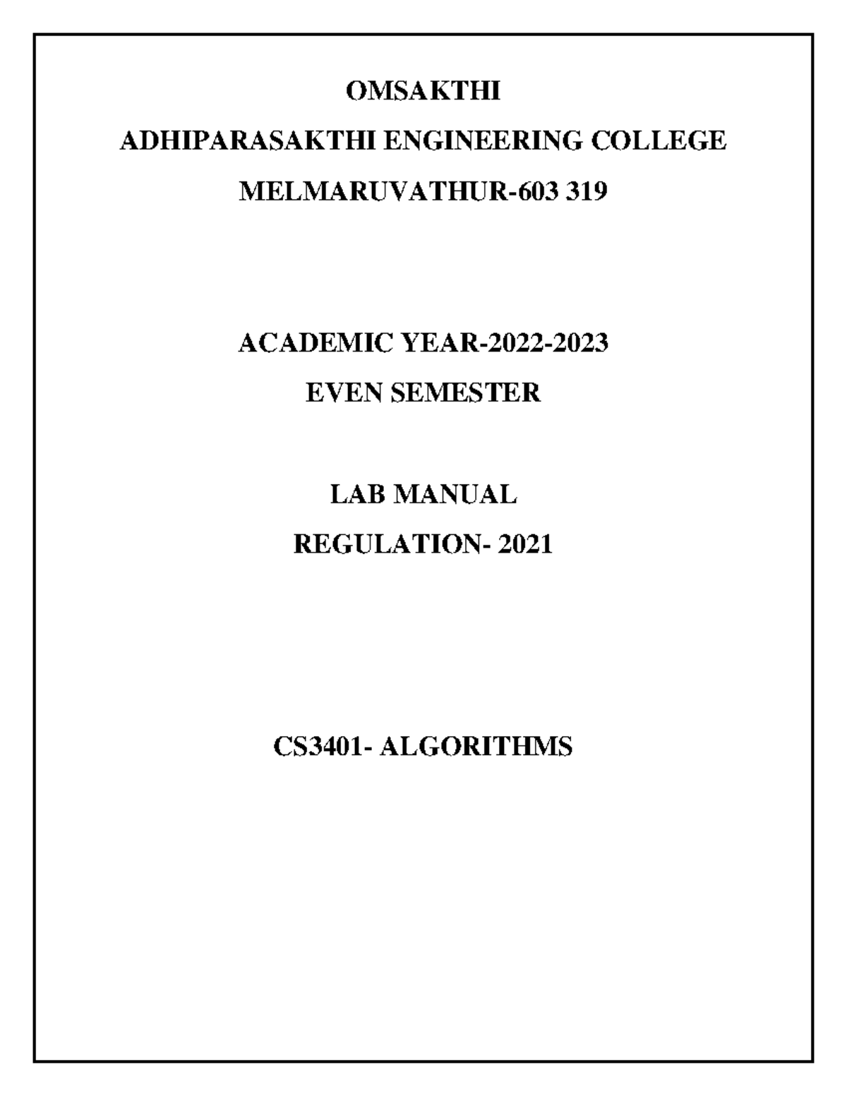 CS3401: Algorithms Lab Manual for Linear & Binary Search Experiments ...