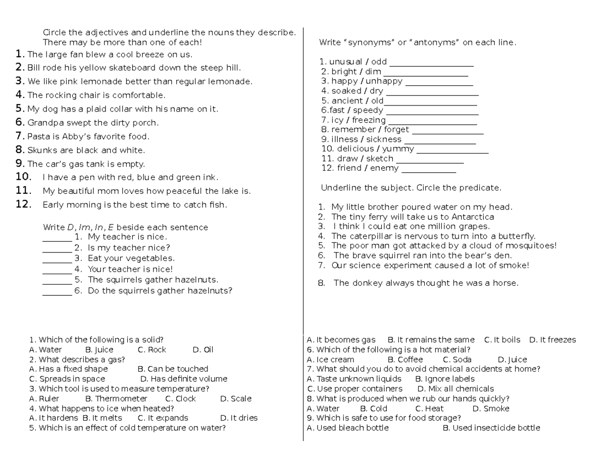 Study 2 - Adjectives, Nouns, and Change of State Quiz - Studocu