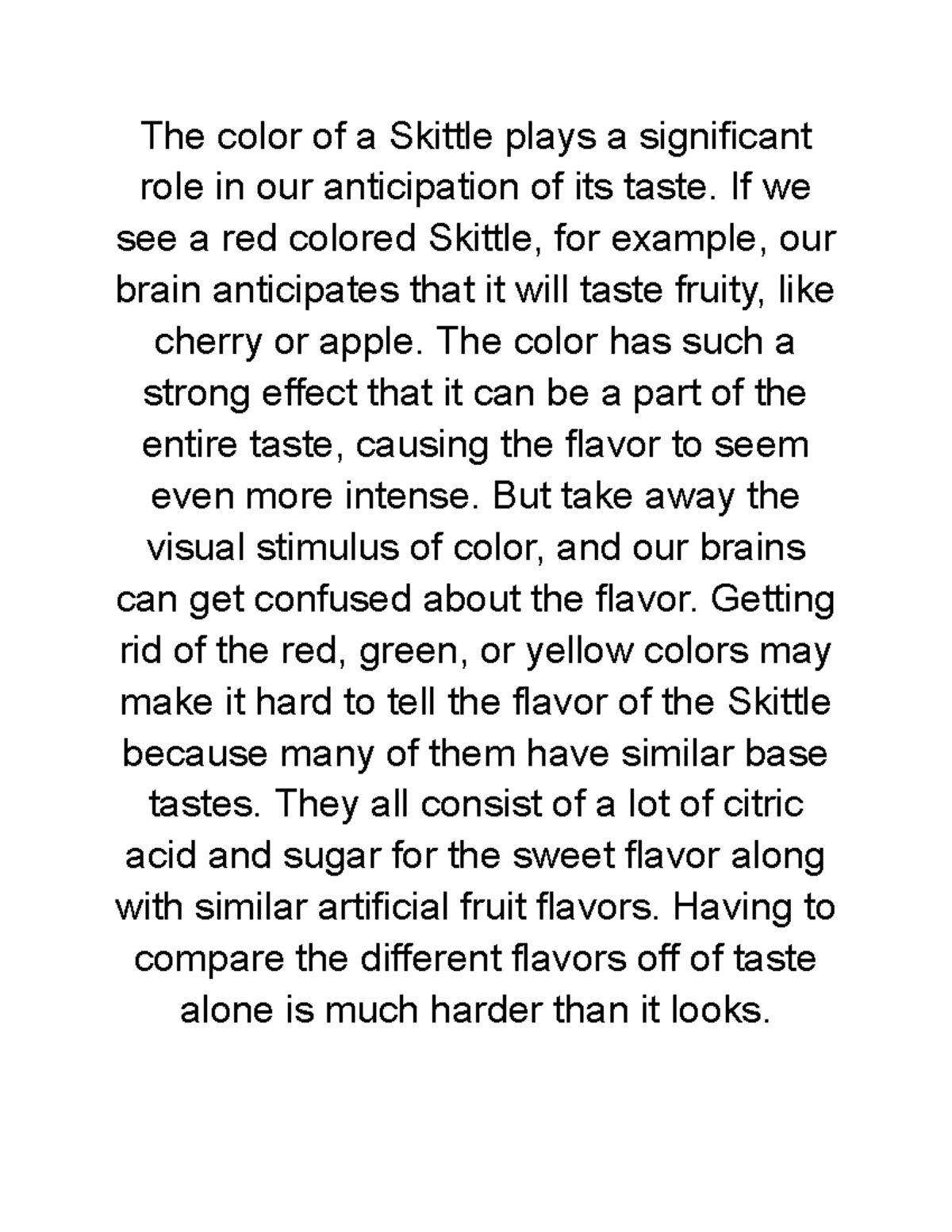 The Impact of Color on Taste Perception: A Study on Skittles - Studocu