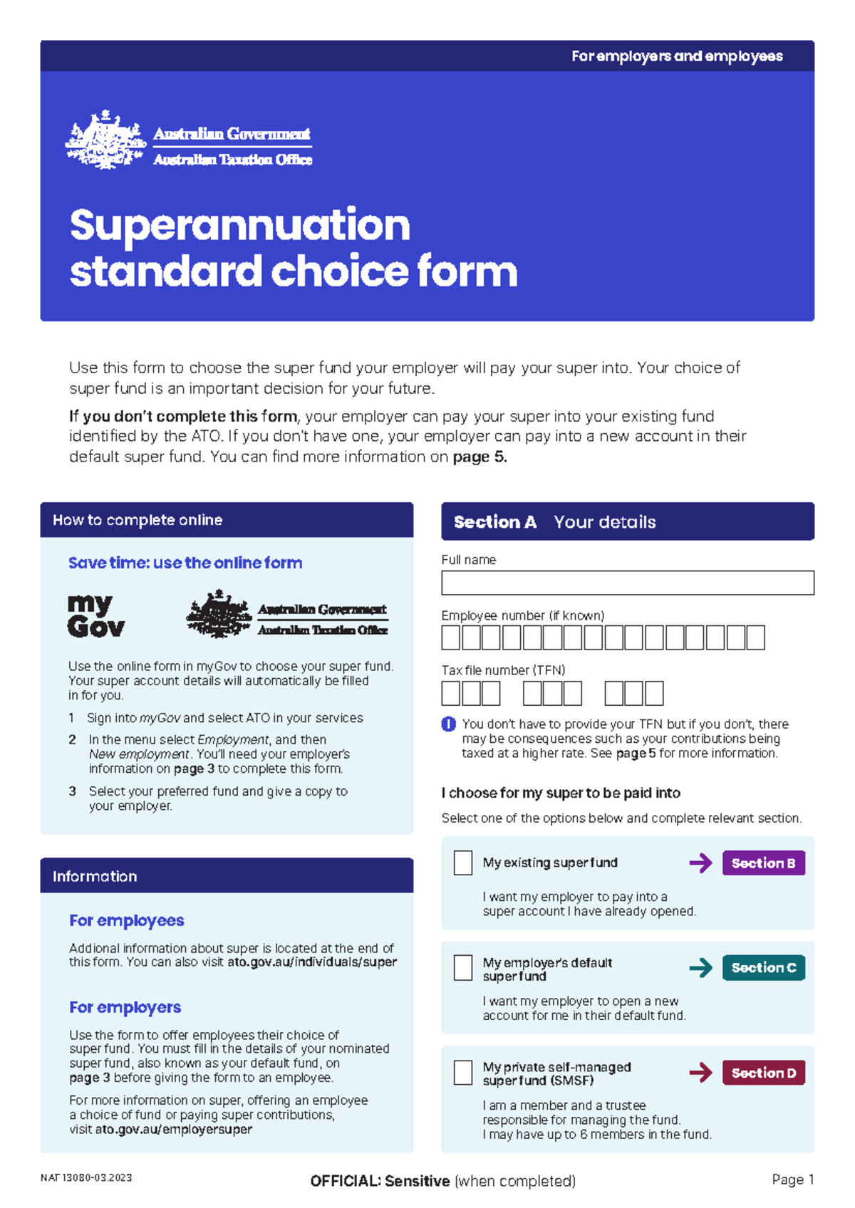 ATO Standard Choice Form for Superannuation Selection - Studocu