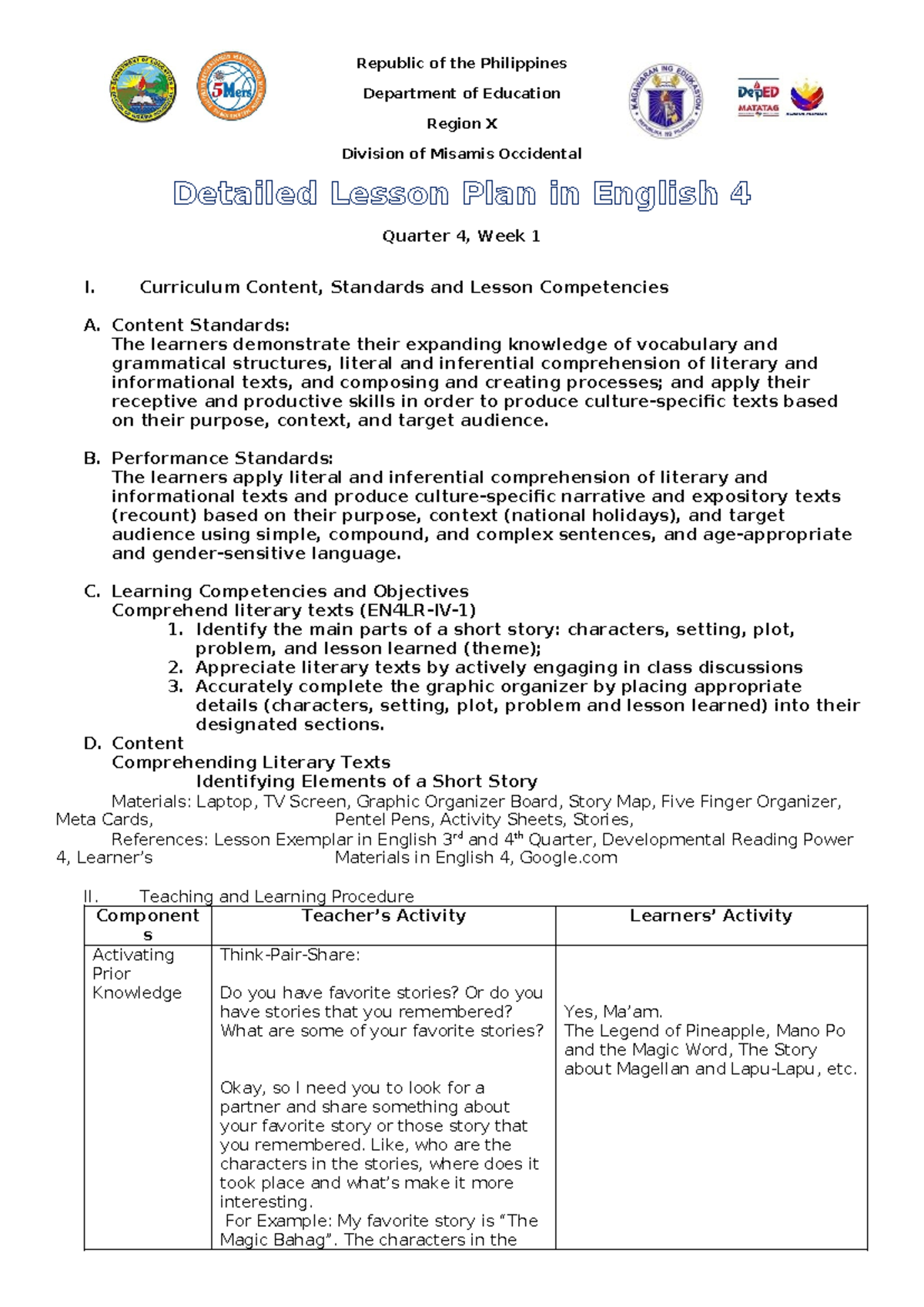 Detailed Lesson Plan in English 4 Upskilling in Grade 4 English ...