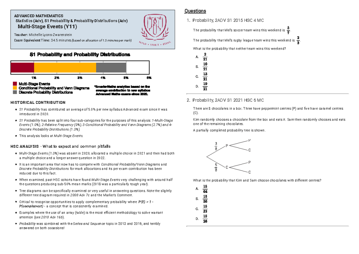Advanced Mathematics: S1 Probability & Probability Distributions Exam ...