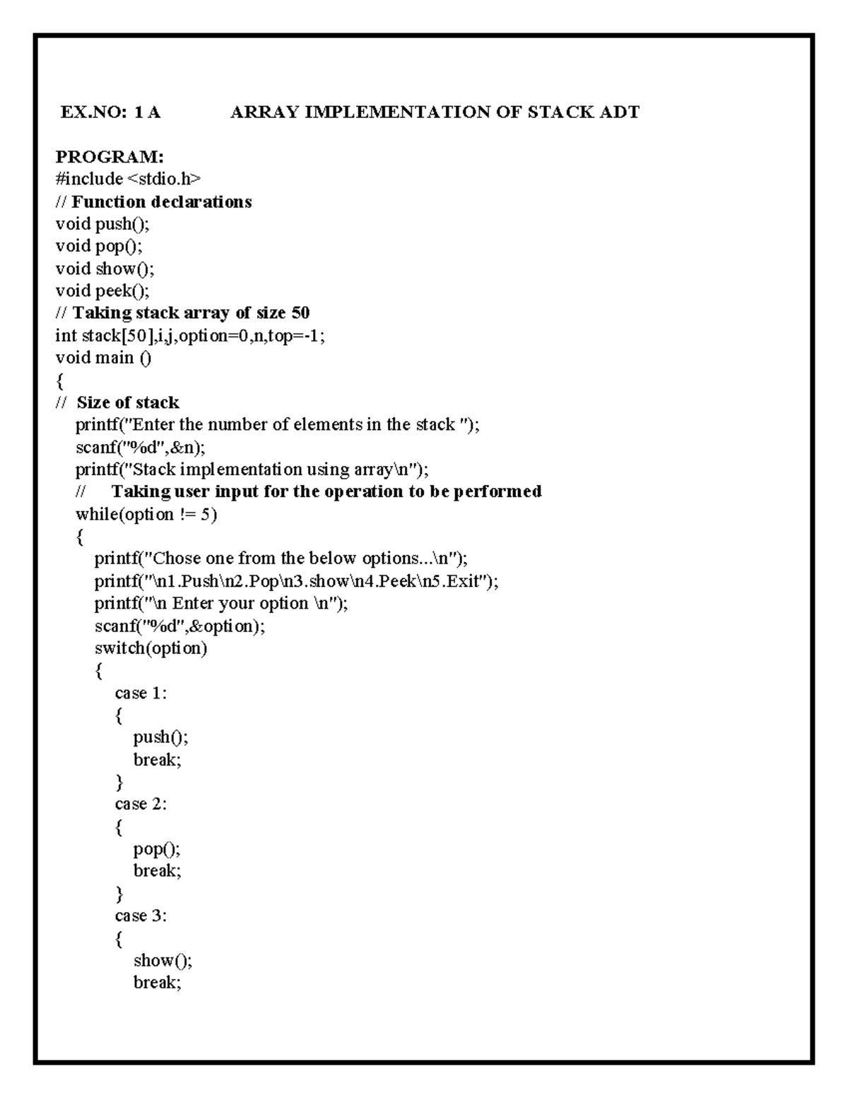 LAB Manual DS Program: Stack & Queue ADT Implementations - Studocu