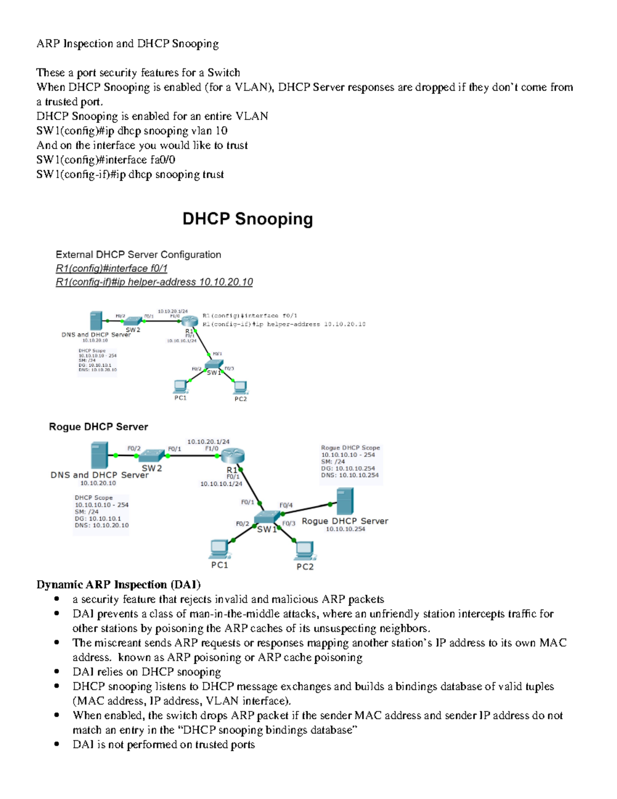 ARP Inspection and DHCP Snooping - DHCP Snooping is enabled for an ...