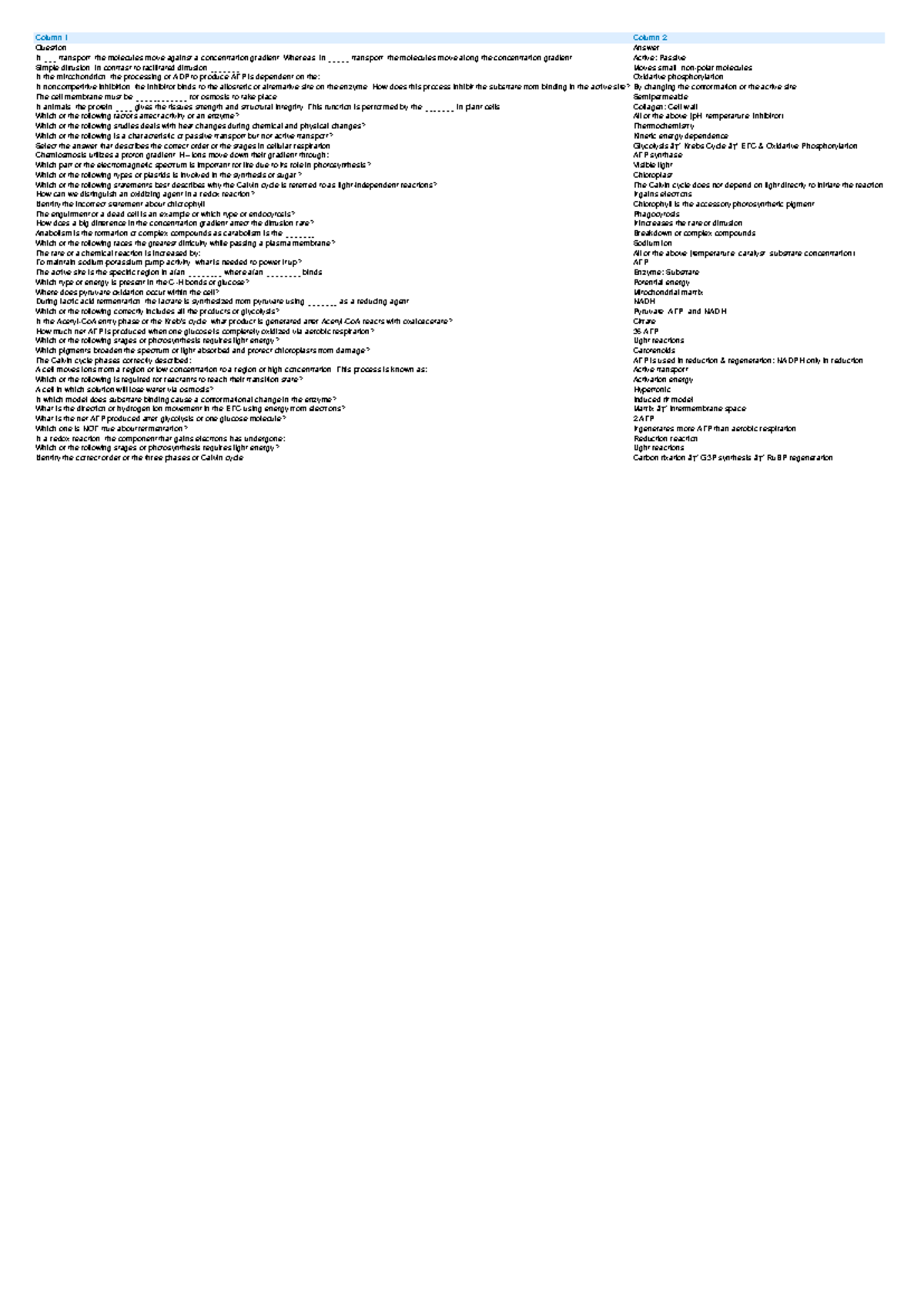 Biology Study Guide: Key Concepts in Cell Metabolism & Photosynthesis ...