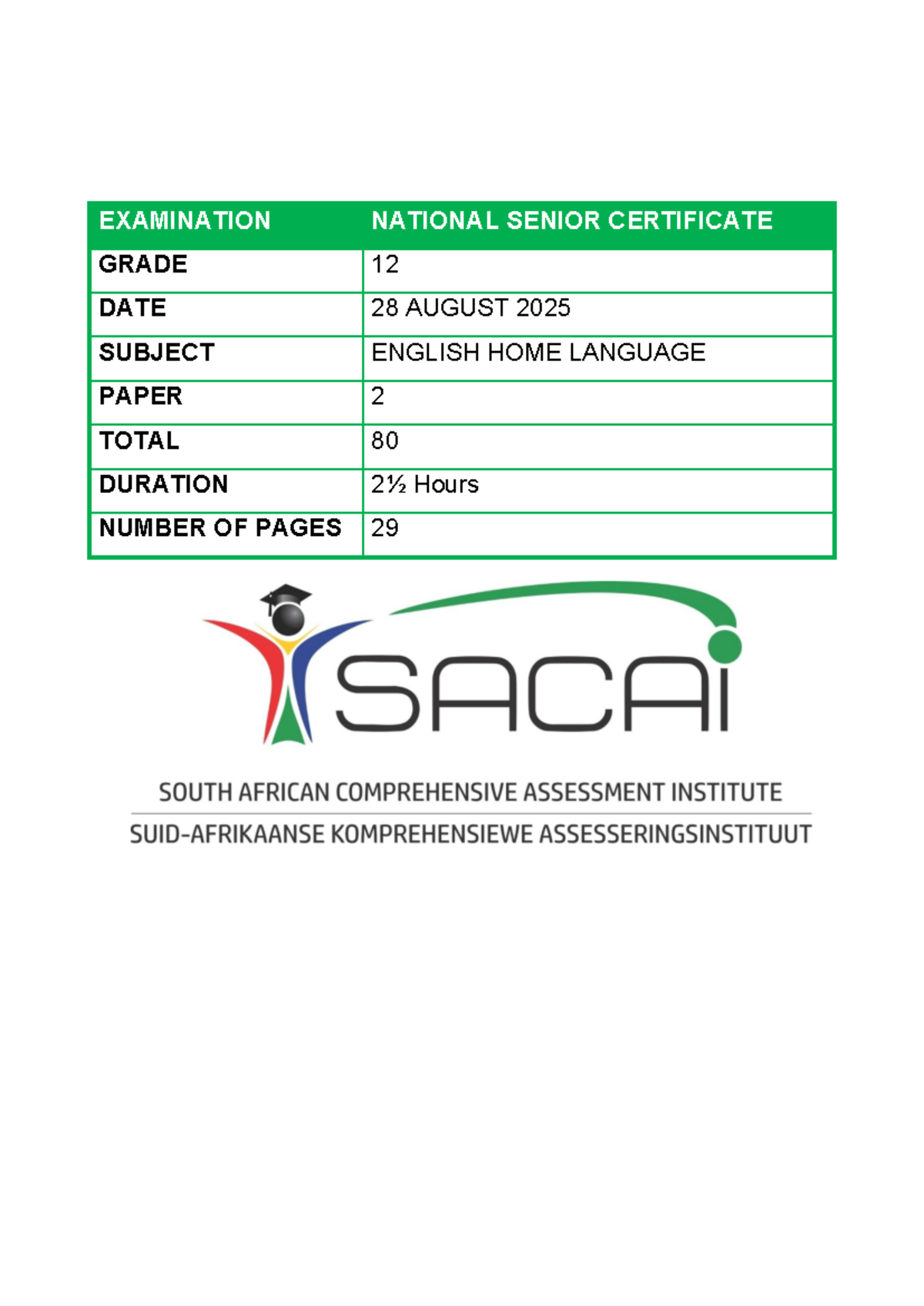 NSC SEPT 2025: ENGLISH HOME LANGUAGE P2 EXAMINATION PAPER - Studocu