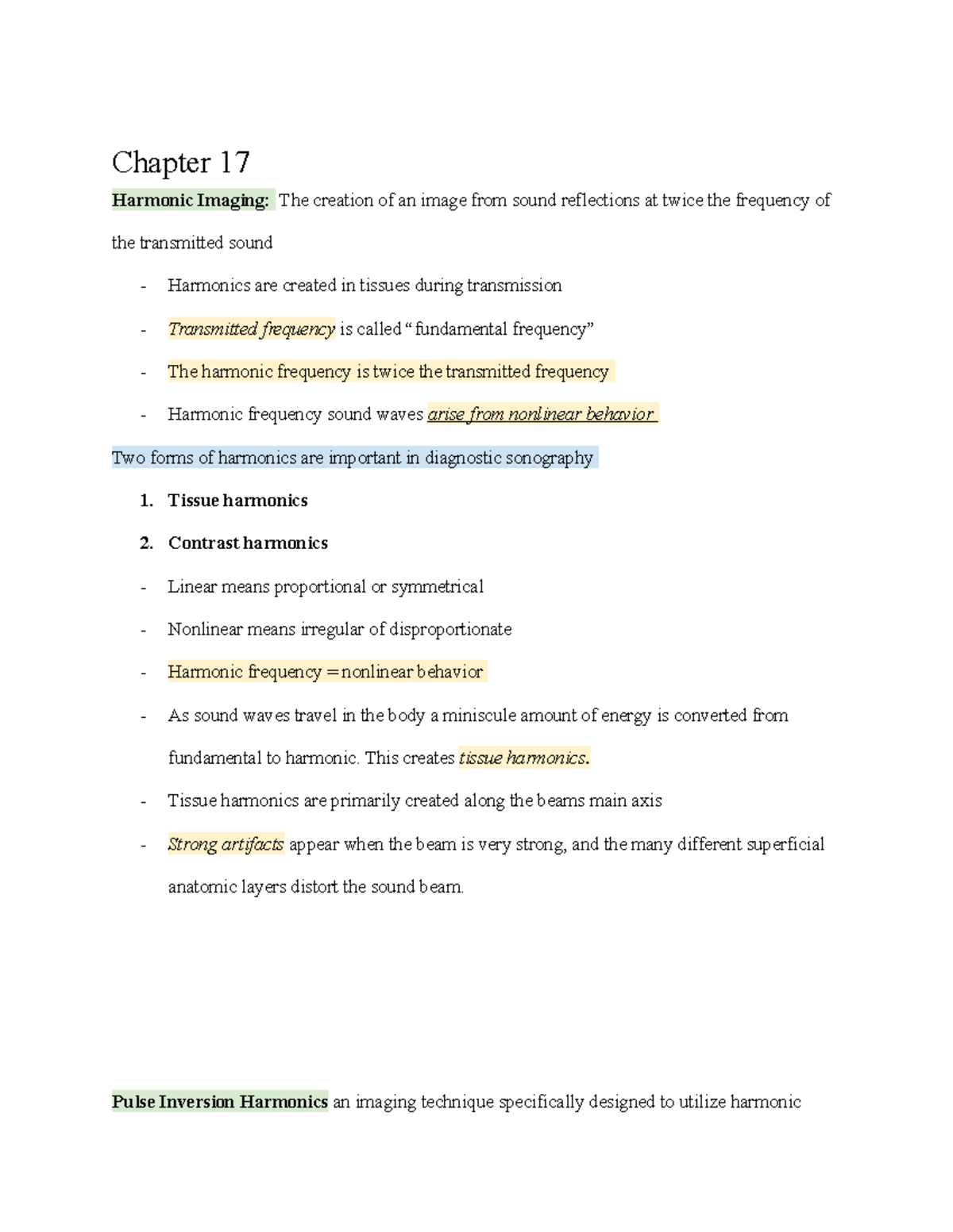 Chapter 17 - Harmonic Imaging in Ultrasound (Physics) - Studocu