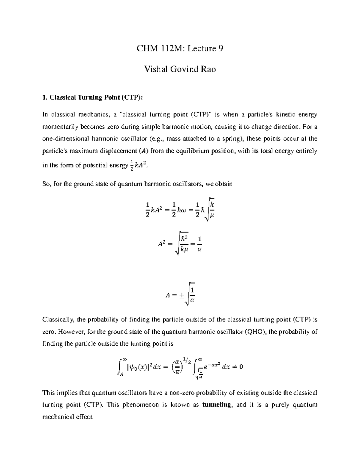 CHM 112M: Lecture 9 - Classical and Quantum Turning Points in Harmonic ...