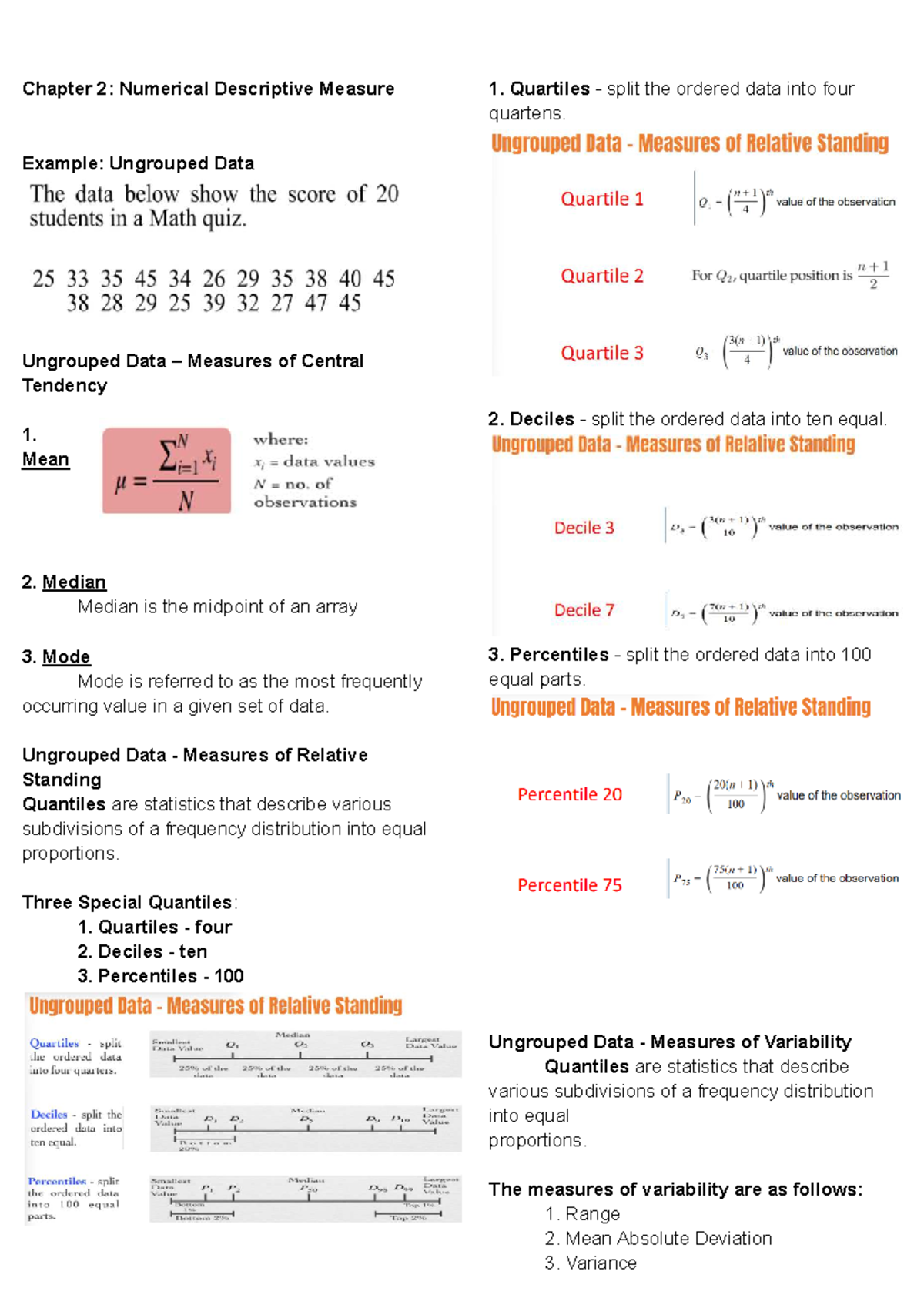 Chapter 2: Numerical Descriptive Measures and Quartiles Analysis - Studocu