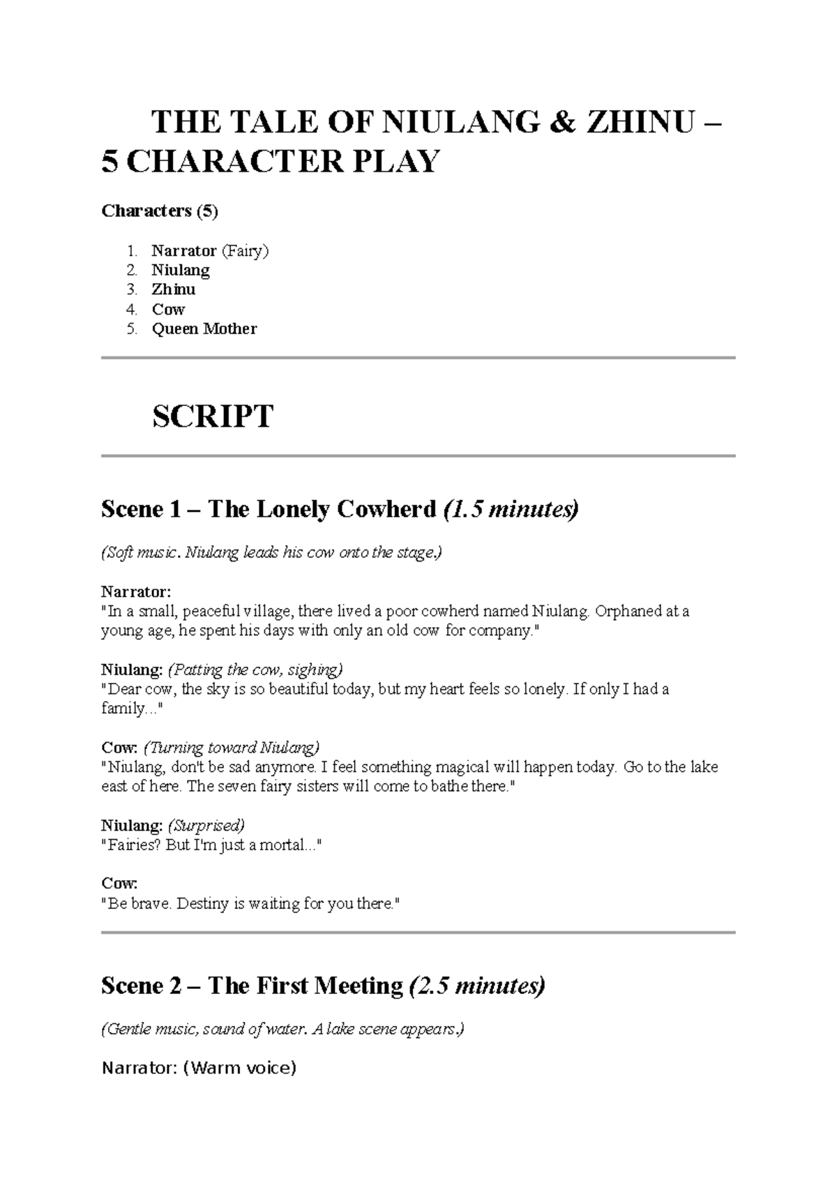 THE TALE OF NIULANG ZHINU: A 5-Character Play Script - Studocu