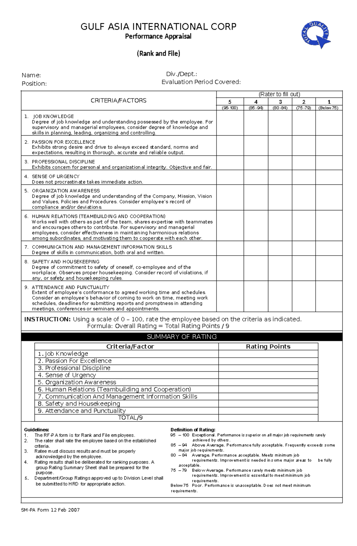 RF Appraisal Evaluation for Rank and File Employees at GAIC - Studocu
