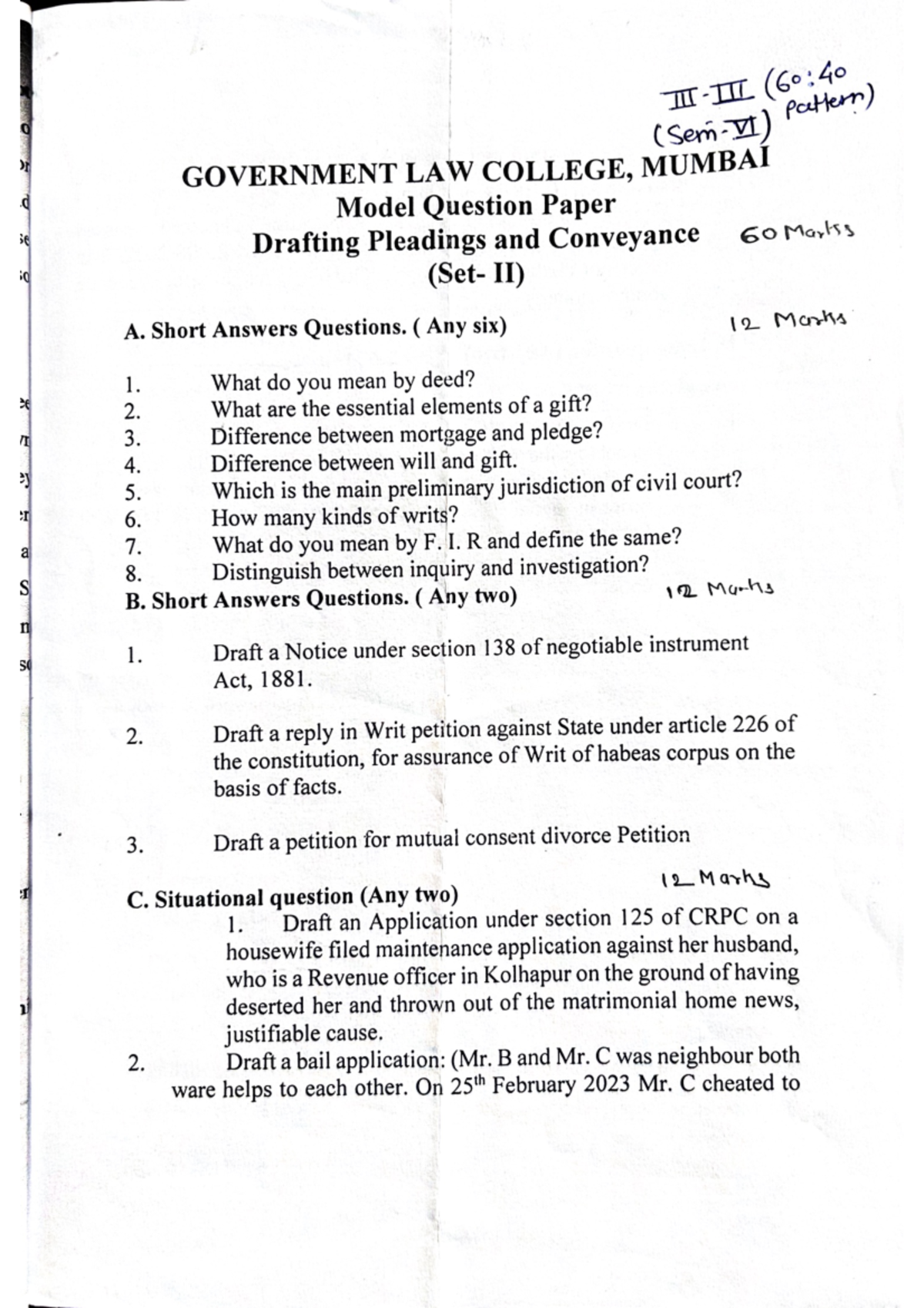 Drafting Pleading & Conveyancing Previous Year Ques Papers - Studocu