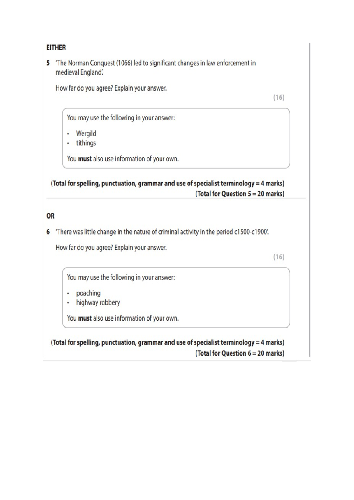 Y11 History Exam Questions: Norman Conquest & Criminal Activity - Studocu