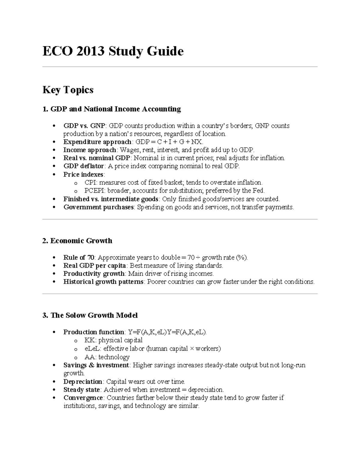 ECO 2013 Exam 1 Study Guide: Key Economic Concepts and Terms - Studocu