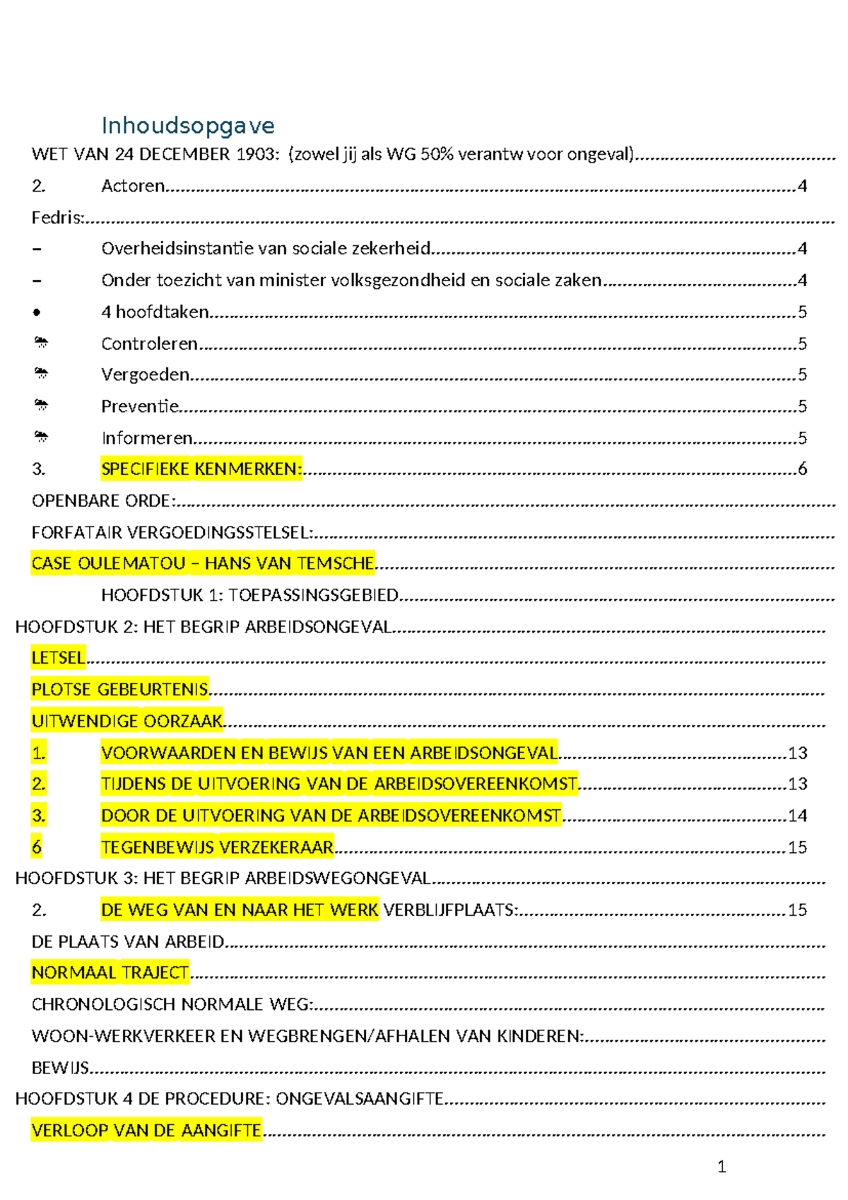Samenvatting WET VAN 24 DECEMBER 1903: Arbeidsongevallen en ...
