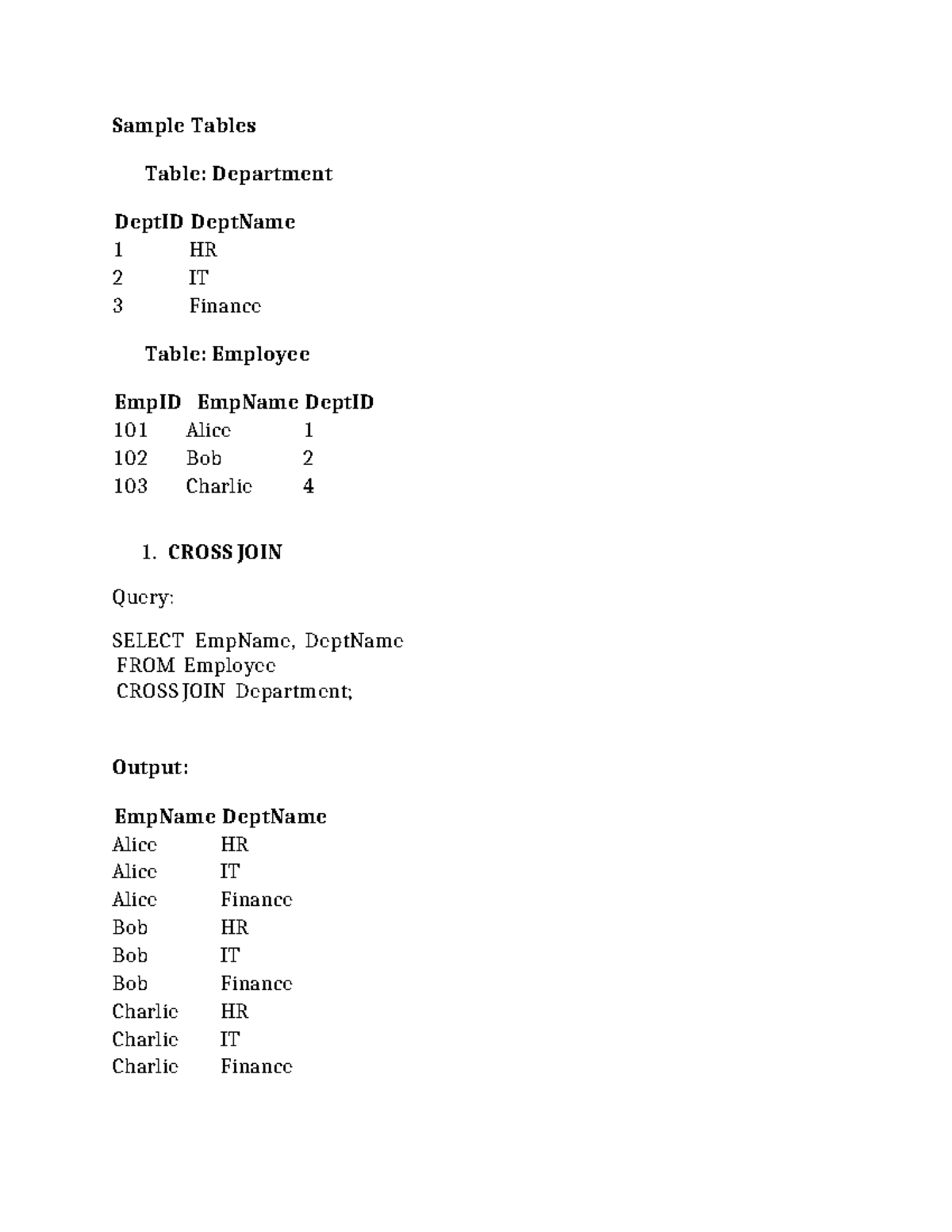 Joins - SQL Queries and Sample Tables (Course Code: SQL101) - Studocu