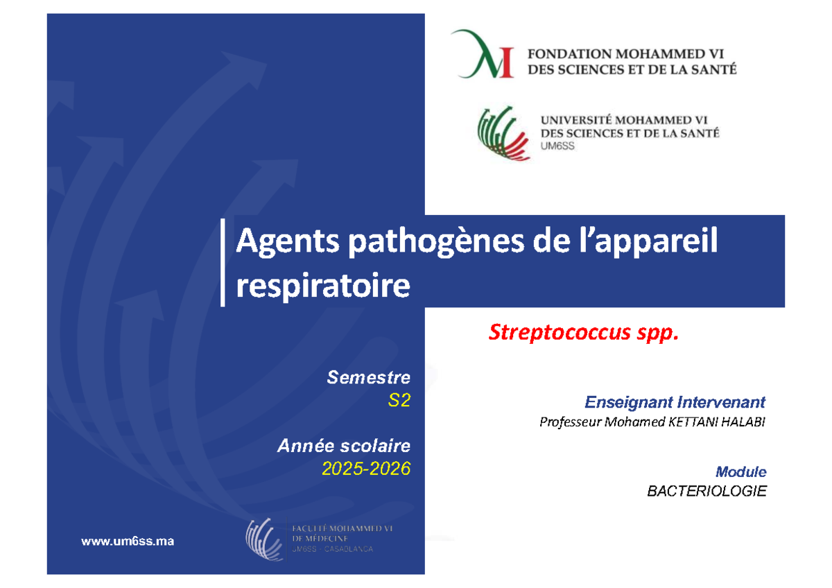 BACTERIOLOGIE S2: Agents pathogènes respiratoires - Studocu
