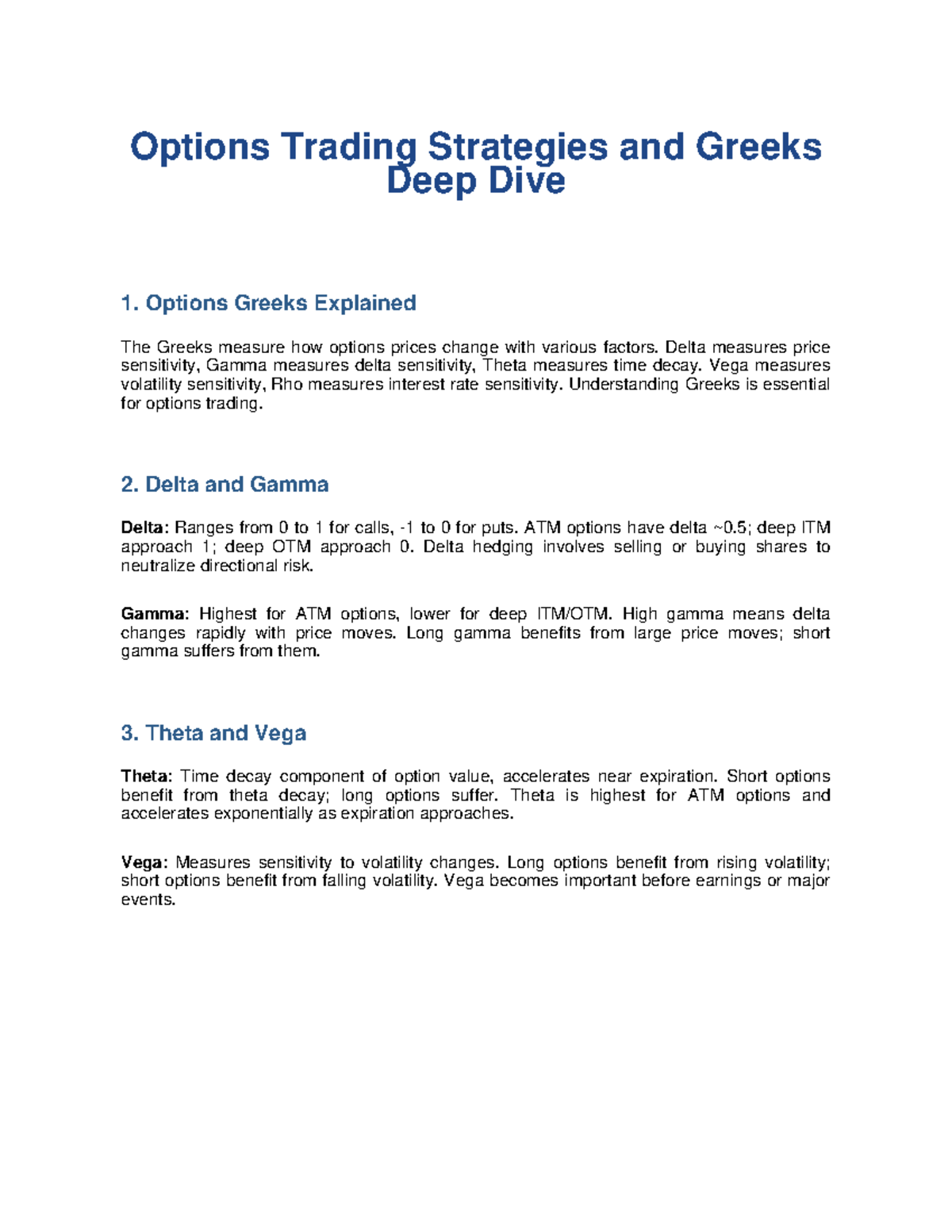 32 Options Trading Strategies and Greeks: A Comprehensive Guide - Studocu
