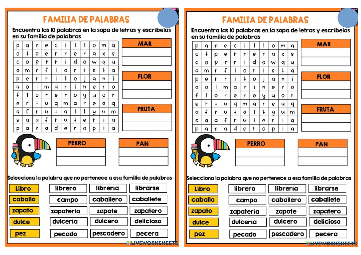 TEMA 1 - Actividades de Familia de Palabras - Studocu